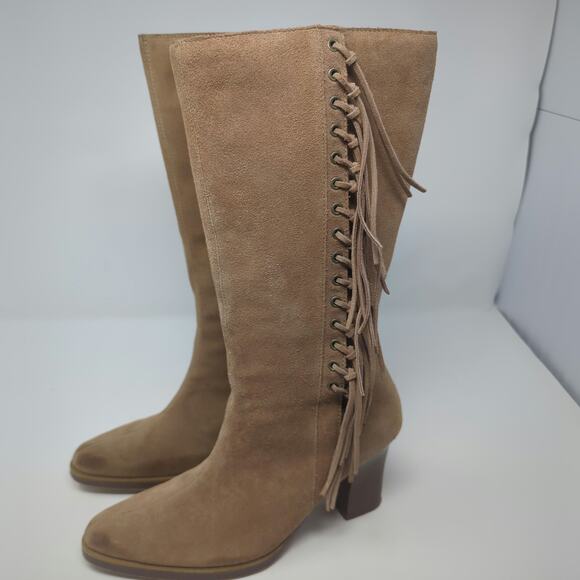 Expressions | Shoes | Expressions Tan Suede Leather Fringe Heeled ...